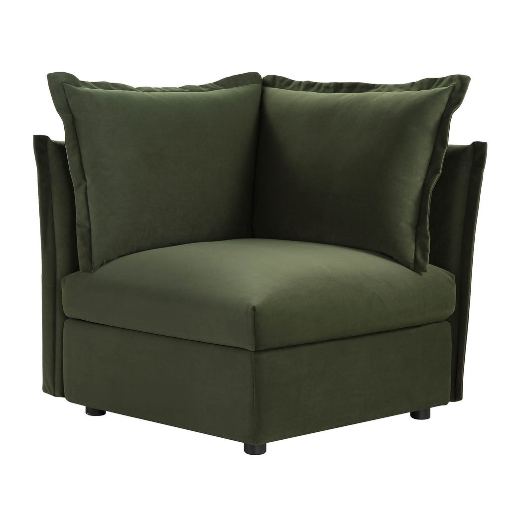 Byron Pillow Edge Moss Green Velvet Modular Sofa, 1-Seater Corner | daals