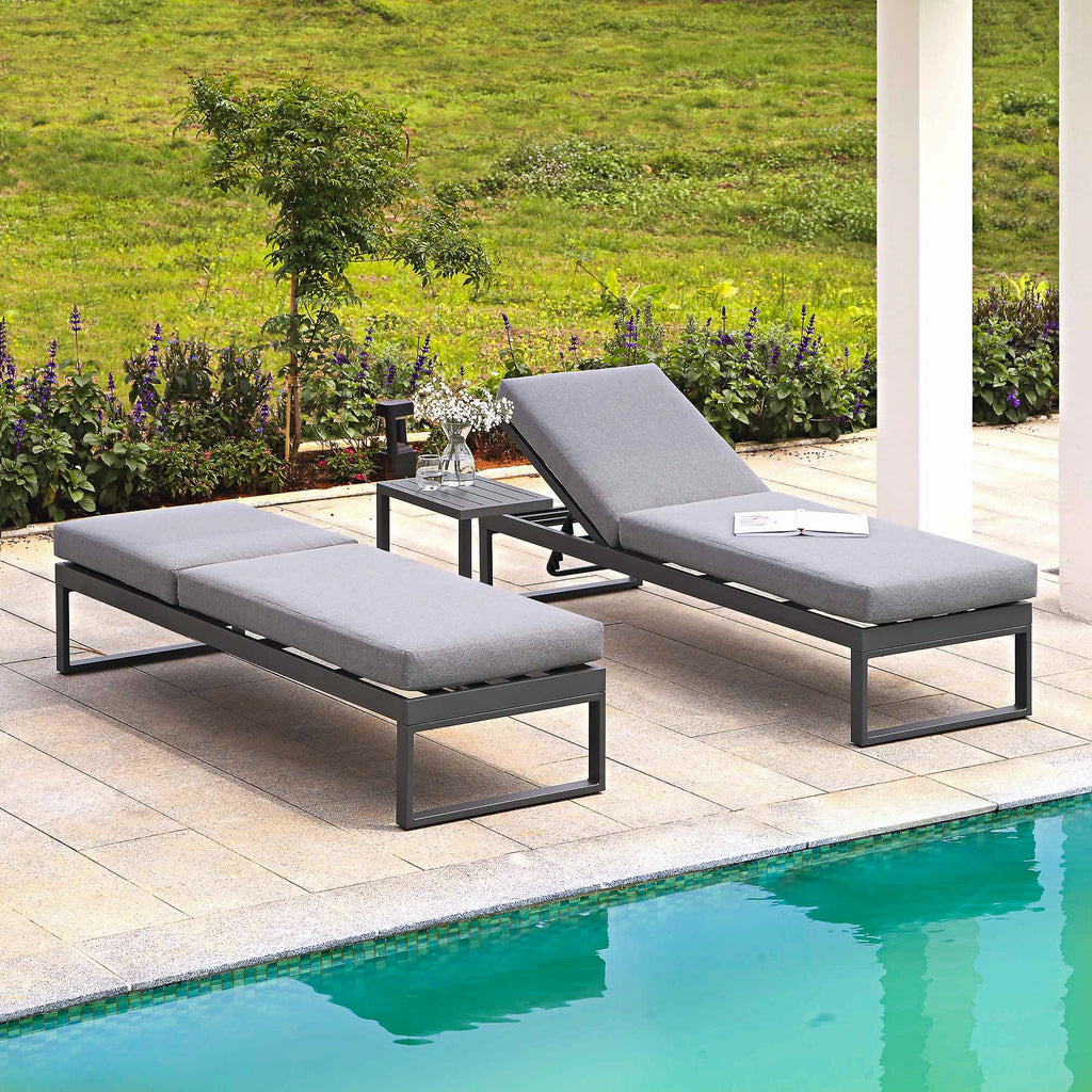 Albany Aluminium Sun Lounger and Side Table Set, Grey | daals