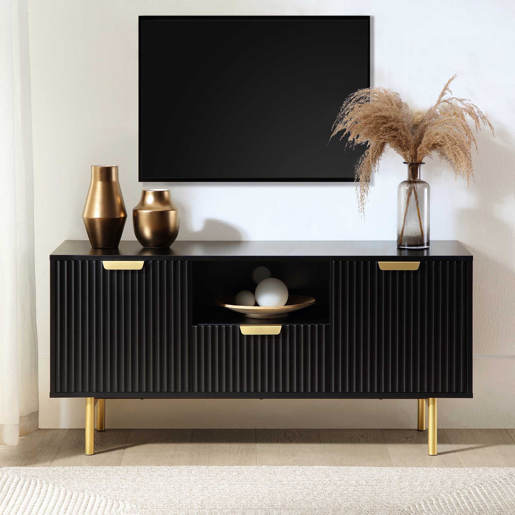 Richmond Ridged 120cm Wide TV Media Unit, Matte Black | daals