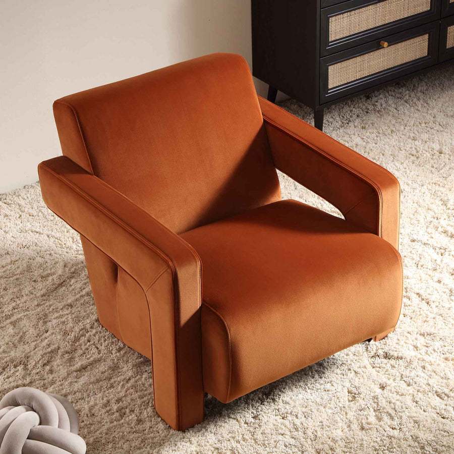 Brompton Sculptural Armchair, Rust Velvet | daals