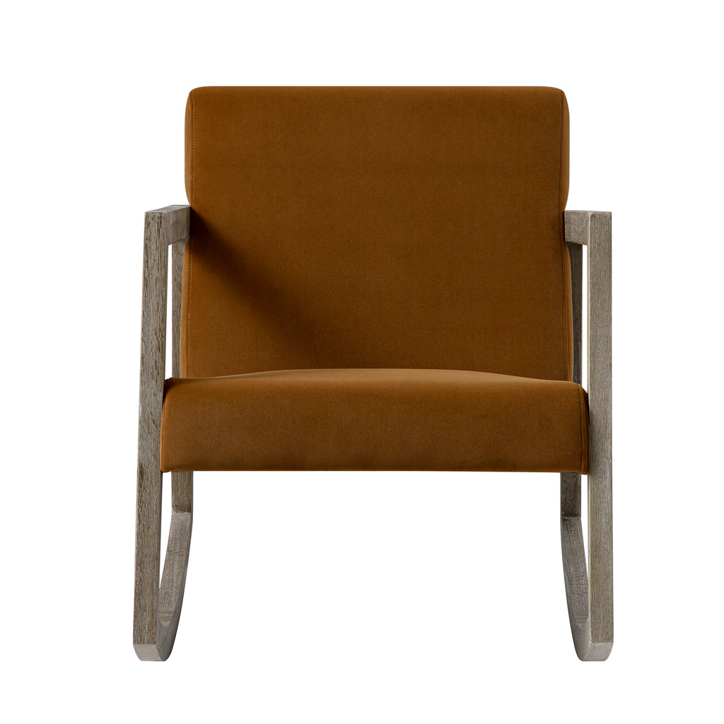 Fyne Cinnamon Velvet Rocking Weathered Oak Armchair | daals