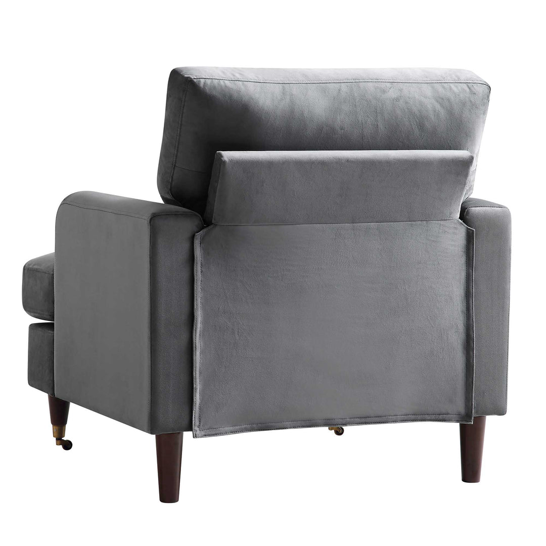 Brigette Grey Velvet Armchair with Antique Brass Castor Legs | daals