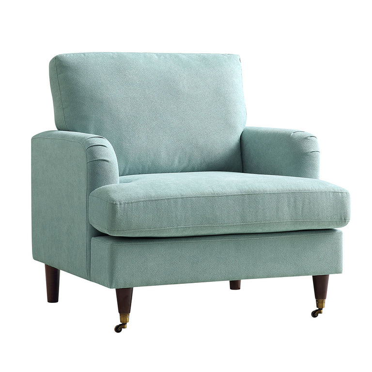 Brigette Mint Soft Brushed Fabric Armchair with Antique Brass Castor L ...