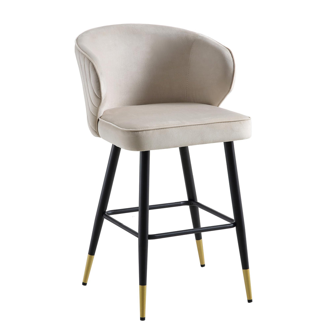 Langham Set of 2 Champagne Velvet Upholstered Carver Counter Stools | daals