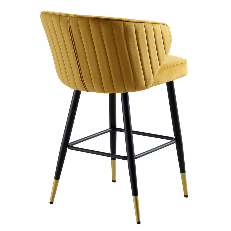 Langham Set of 2 Mustard Velvet Upholstered Carver Counter Stools | daals