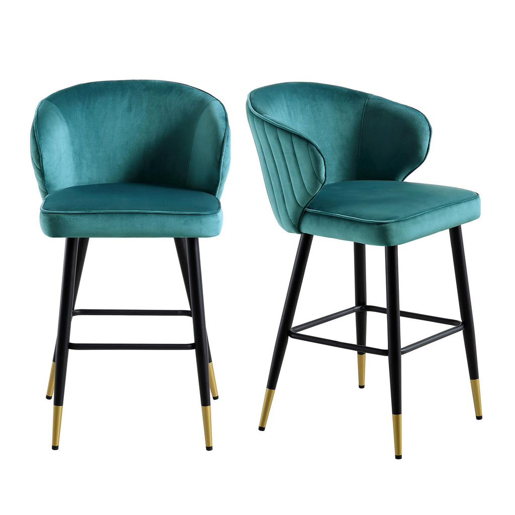 Langham Set of 2 Teal Velvet Upholstered Carver Counter Stools | daals