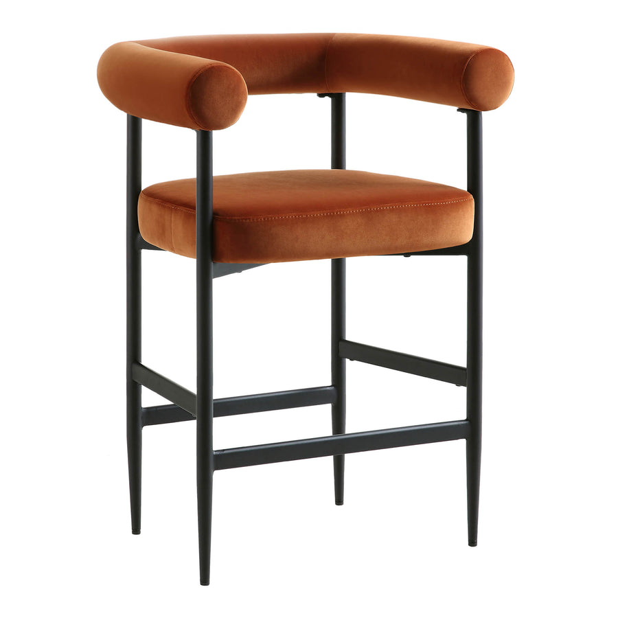 Fulbourn Rust Velvet Counter Stool with Black Legs | daals