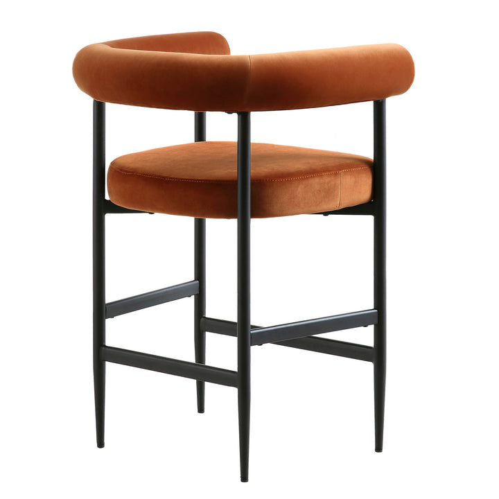 Fulbourn Rust Velvet Counter Stool with Black Legs | daals