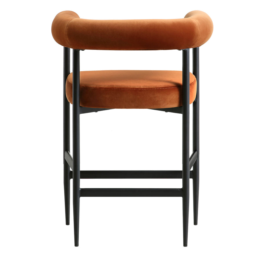 Fulbourn Rust Velvet Counter Stool with Black Legs | daals