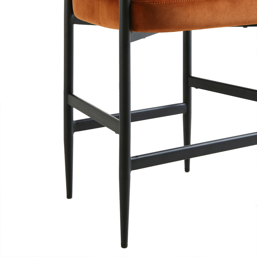 Fulbourn Rust Velvet Counter Stool with Black Legs | daals