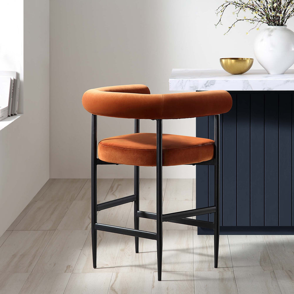 Fulbourn Rust Velvet Counter Stool with Black Legs | daals