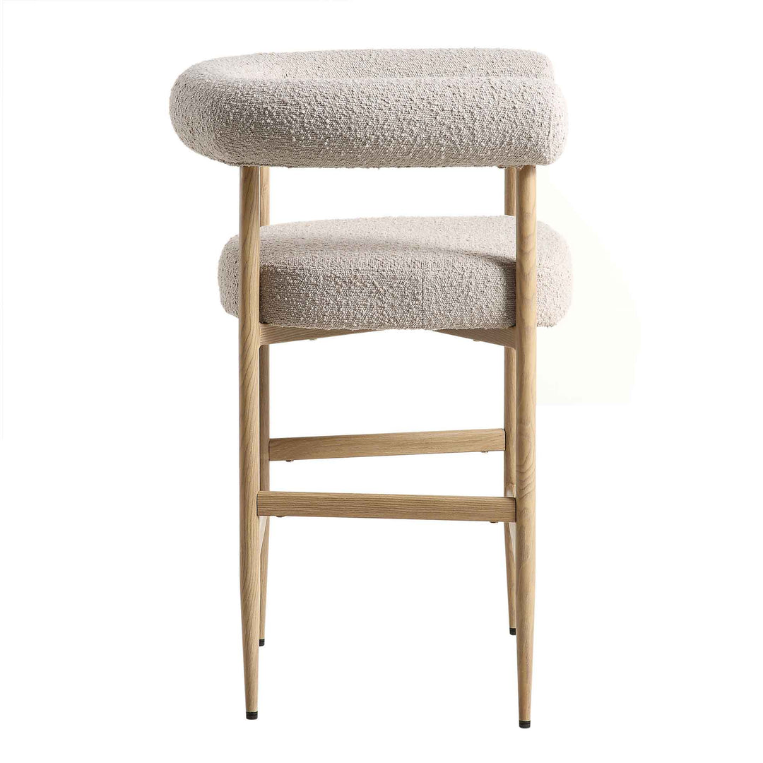 Fulbourn Taupe Boucle Counter Stool with Natural Wood Effect Legs | daals