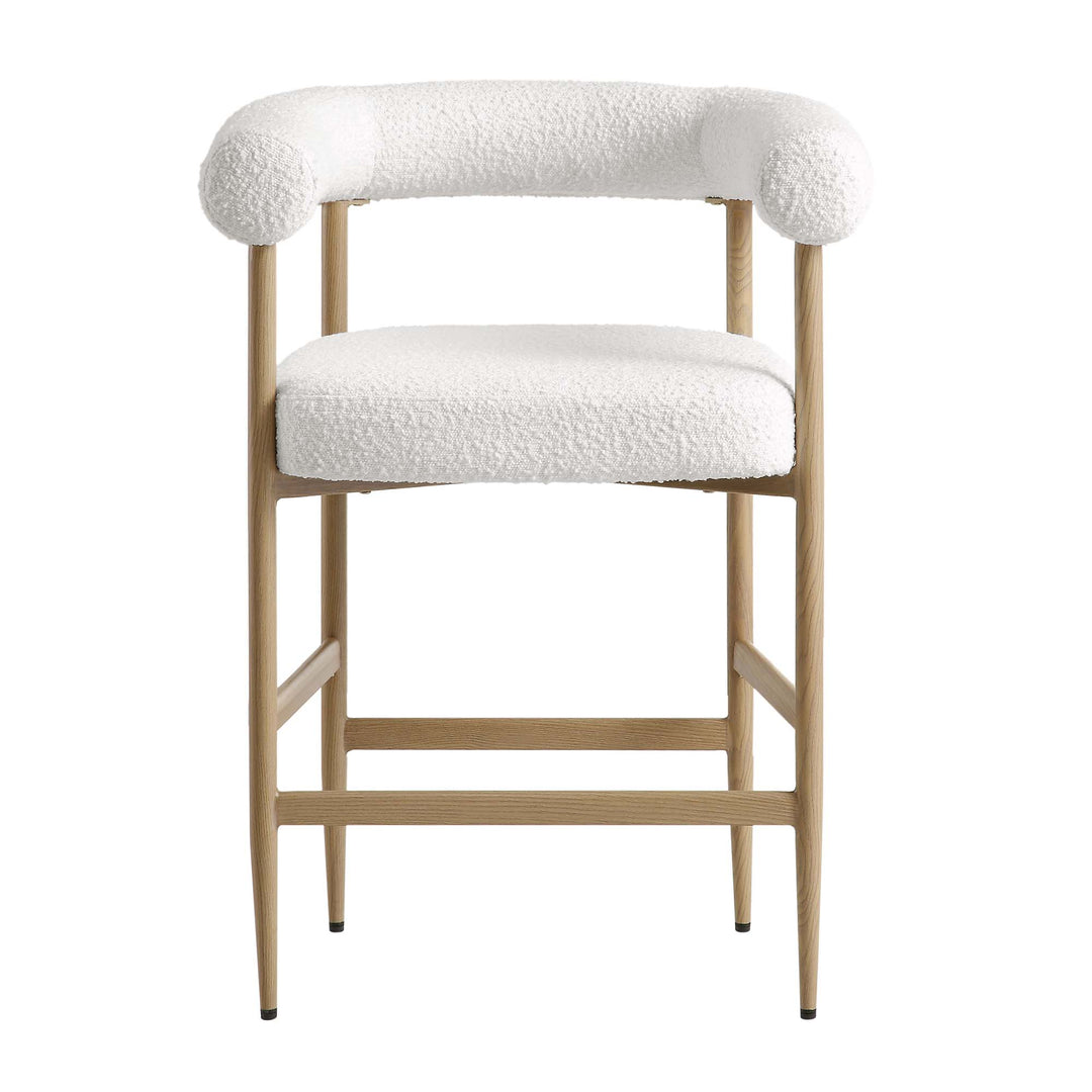 Fulbourn White Boucle Counter Stool with Natural Wood Effect Legs | daals