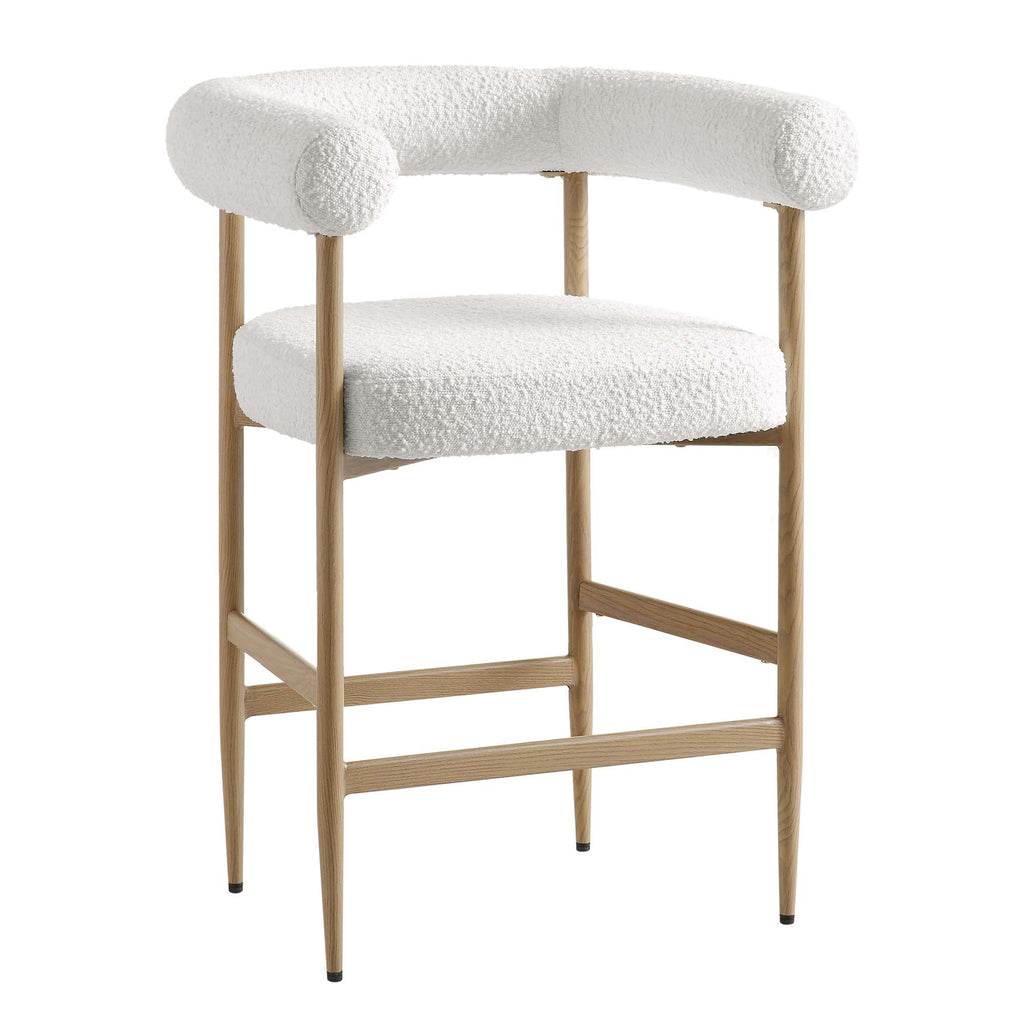 Fulbourn White Boucle Counter Stool with Natural Wood Effect Legs | daals