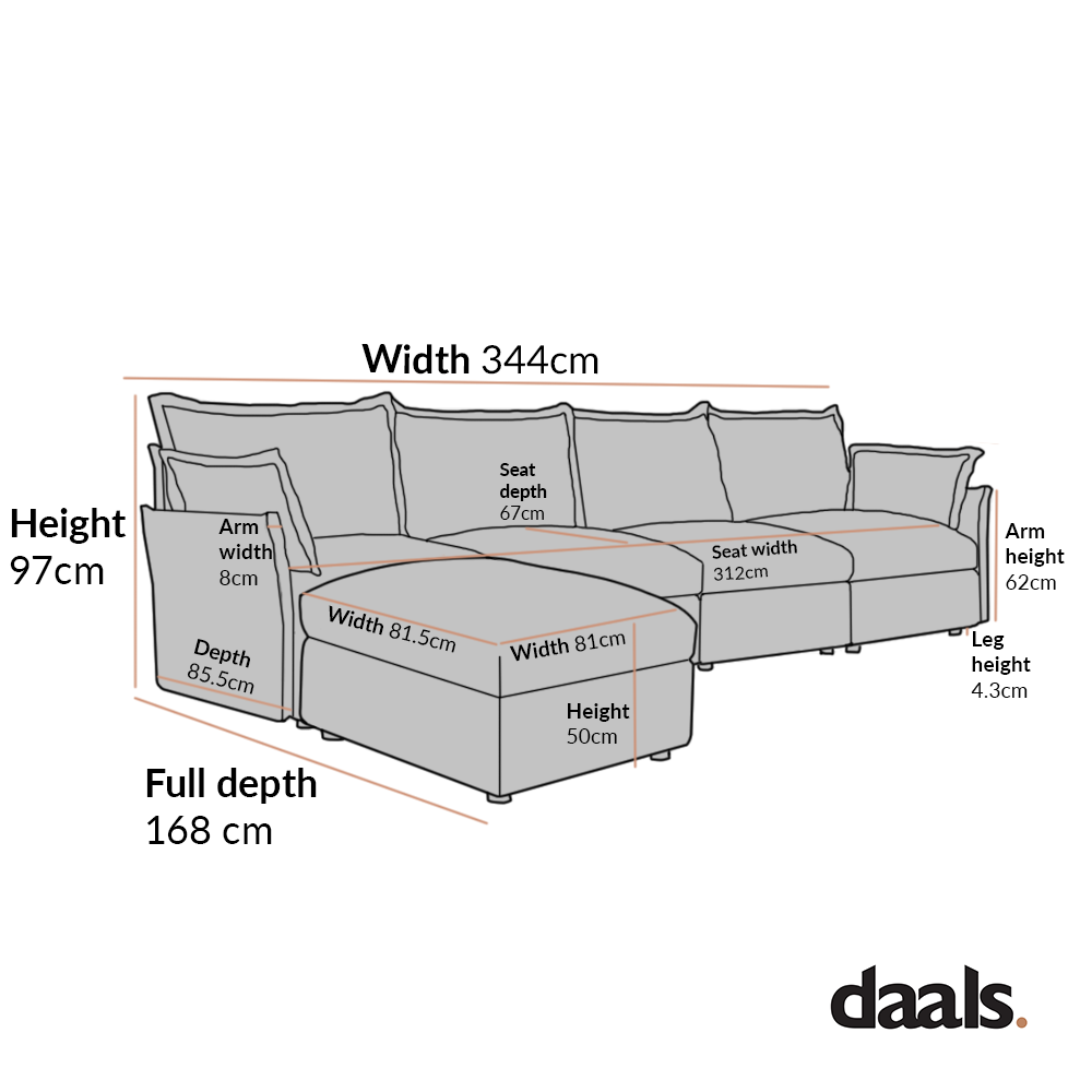 Byron Pillow Edge Moss Green Velvet Modular Sofa, 4-Seater Chaise | daals