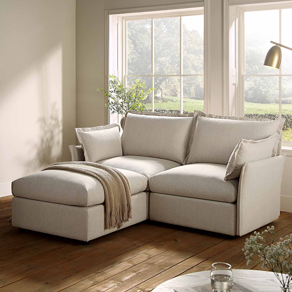 Byron Pillow Edge Beige Fabric Modular Sofa, 2-Seater Chaise | daals