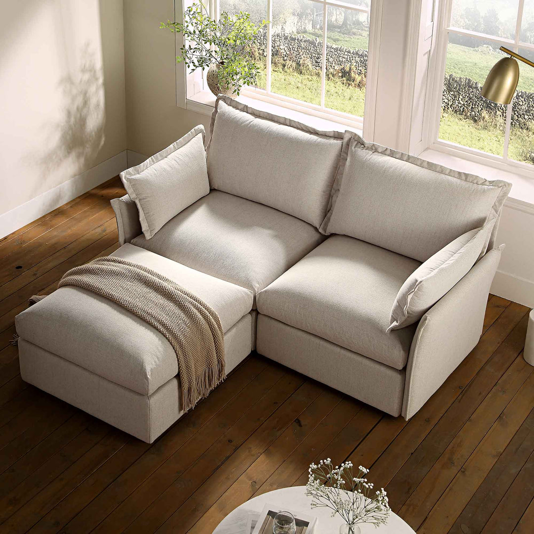 Byron Pillow Edge Beige Fabric Modular Sofa, 2-Seater Chaise | daals