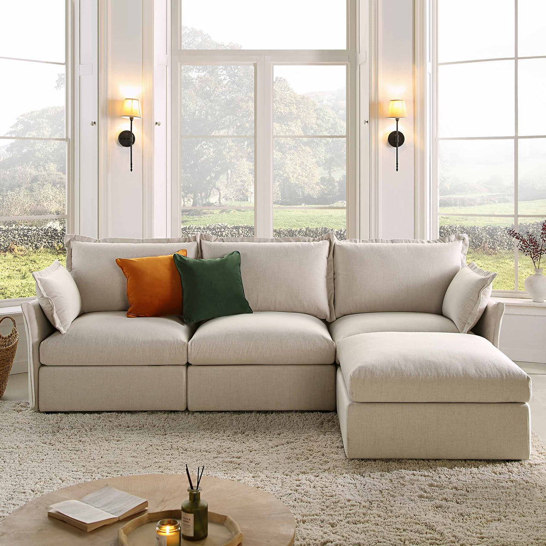 Byron Pillow Edge Beige Fabric Modular Sofa, 3-Seater Chaise | daals