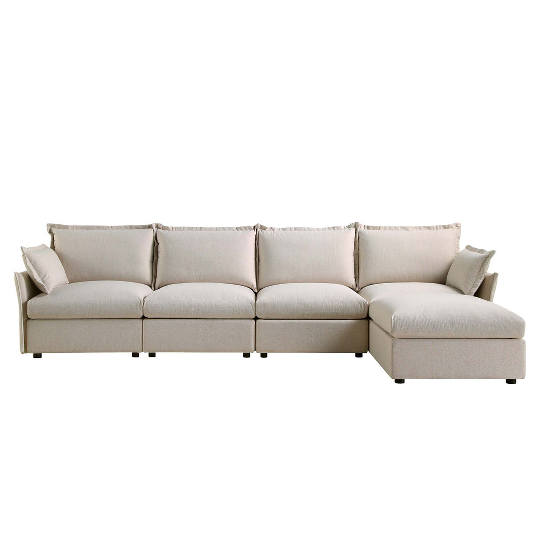 Byron Pillow Edge Beige Fabric Modular Sofa, 4-Seater Chaise | daals