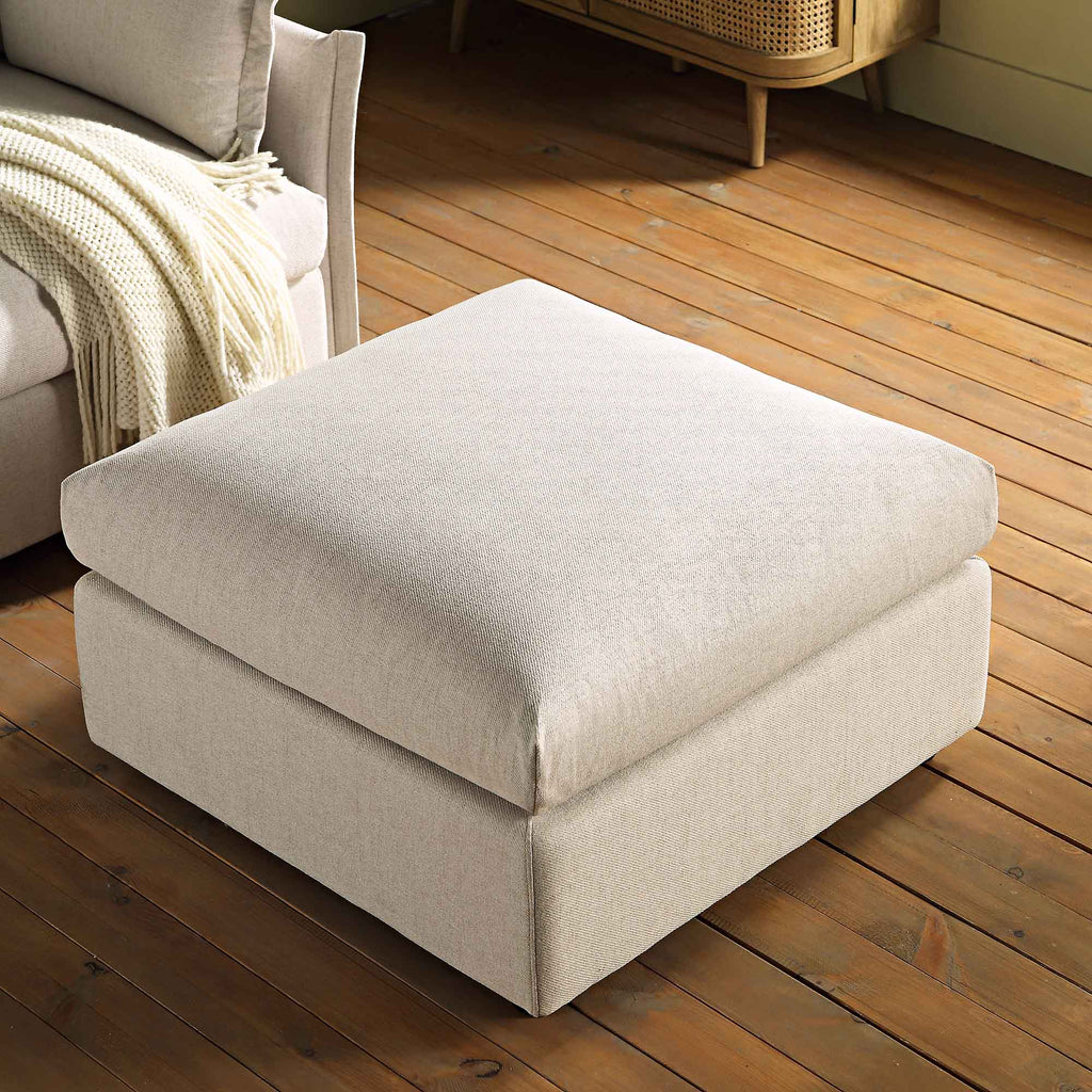 Byron Beige Fabric Pouffe | daals