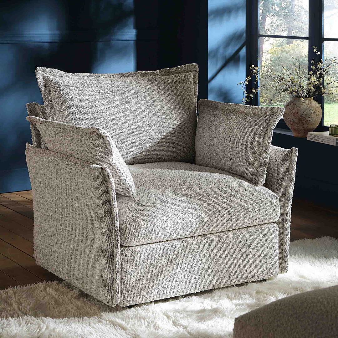 Byron Pillow Edge Mist Grey Boucle Modular Sofa, 1-Seater | daals