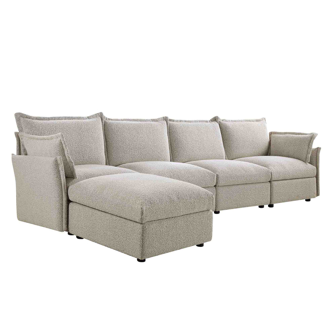 Byron Pillow Edge Mist Grey Boucle Modular Sofa, 4-Seater Chaise | daals