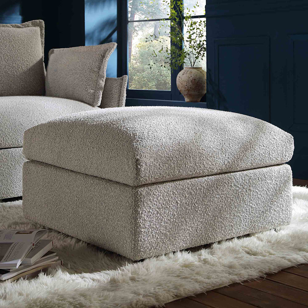 Byron Mist Grey Boucle Pouffe | daals