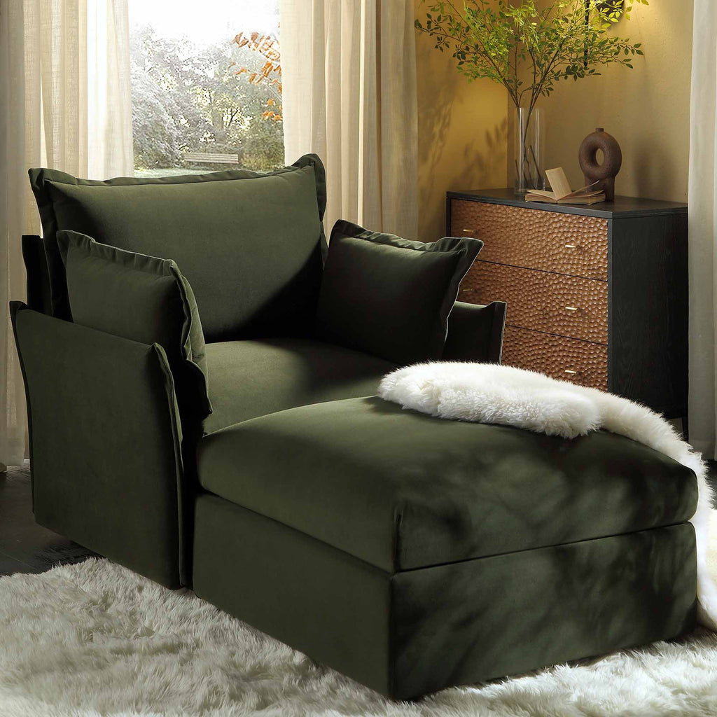 Byron Pillow Edge Moss Green Velvet Modular Sofa, 1-Seater Chaise | daals