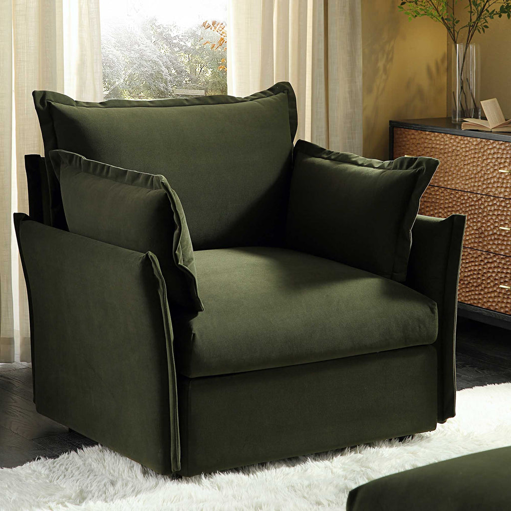 Byron Pillow Edge Moss Green Velvet Modular Sofa, 1-Seater | daals