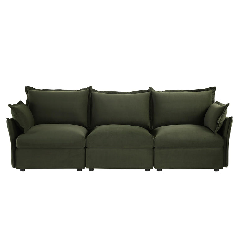 Byron Pillow Edge Moss Green Velvet Modular Sofa, 3-Seater | daals