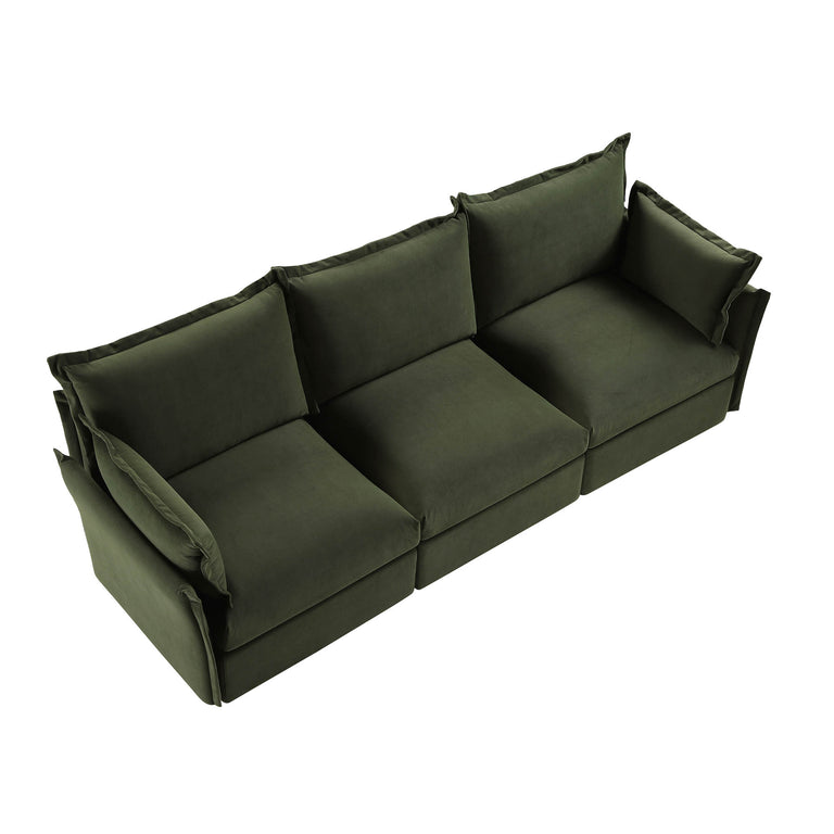 Byron Pillow Edge Moss Green Velvet Modular Sofa, 3-Seater | daals