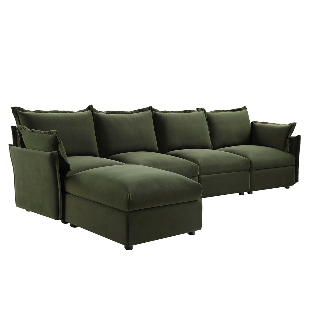 Byron Pillow Edge Moss Green Velvet Modular Sofa, 4-Seater Chaise | daals