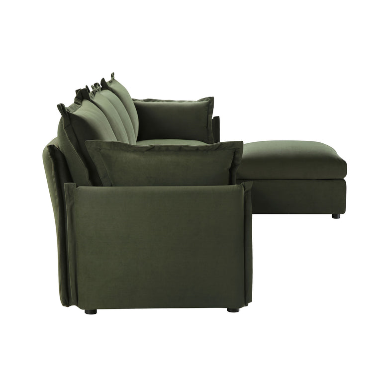 Byron Pillow Edge Moss Green Velvet Modular Sofa, 4-Seater Chaise | daals