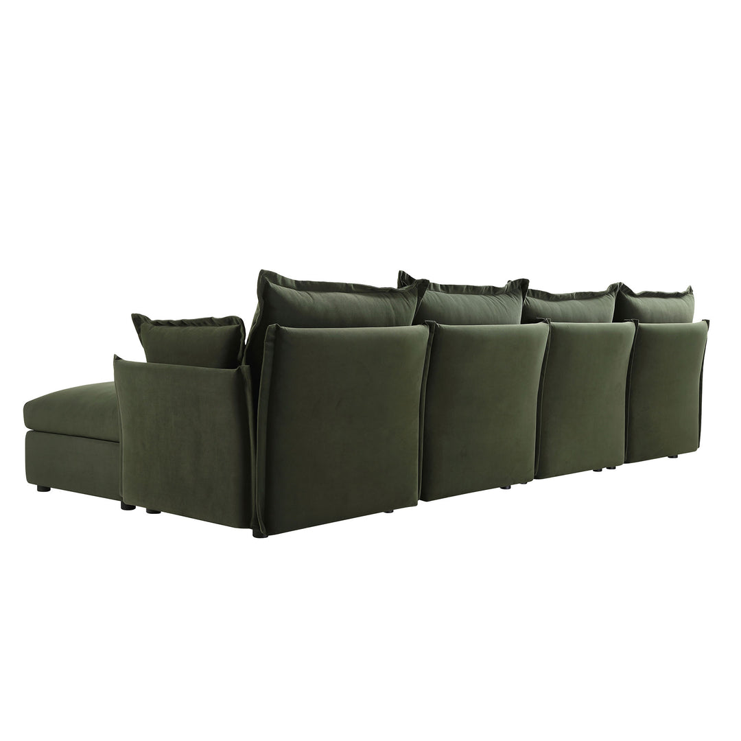 Byron Pillow Edge Moss Green Velvet Modular Sofa, 4-Seater Chaise | daals