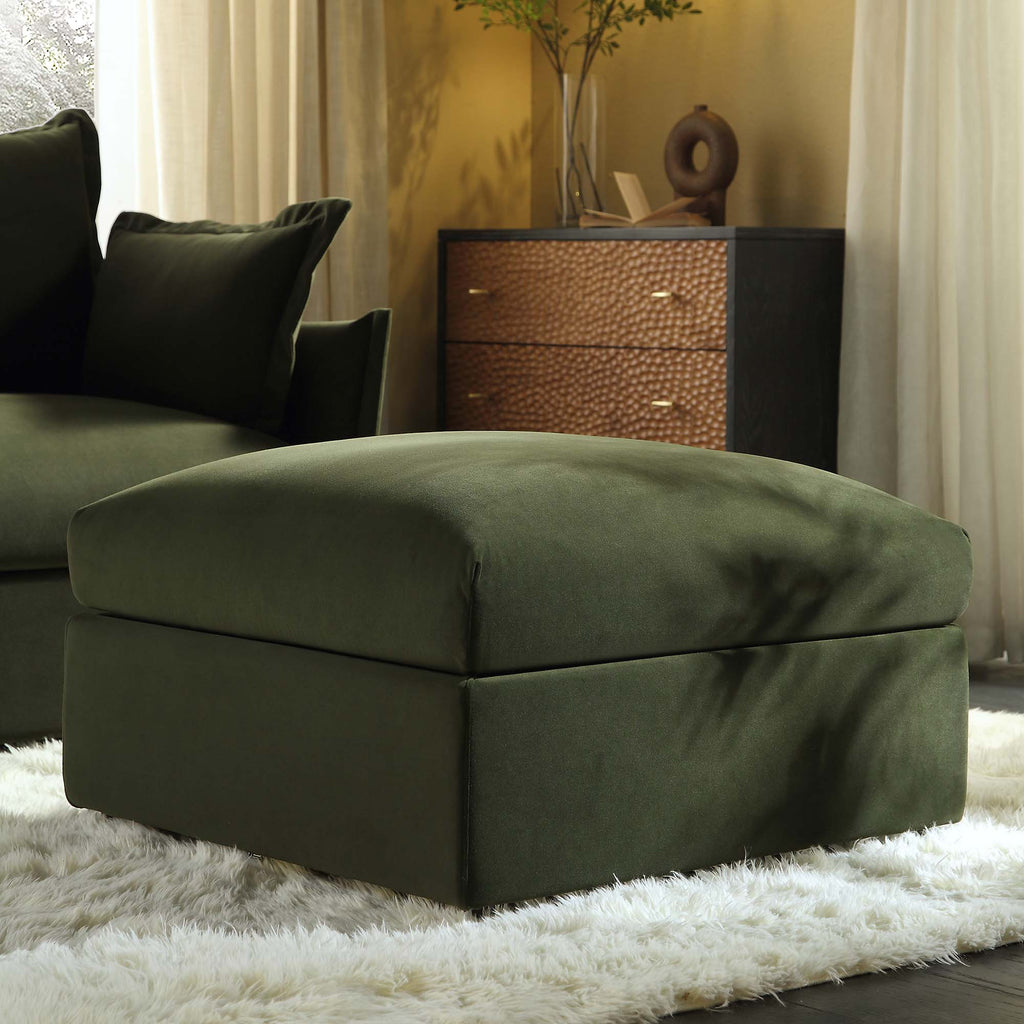 Byron Moss Green Velvet Fabric Pouffe | daals