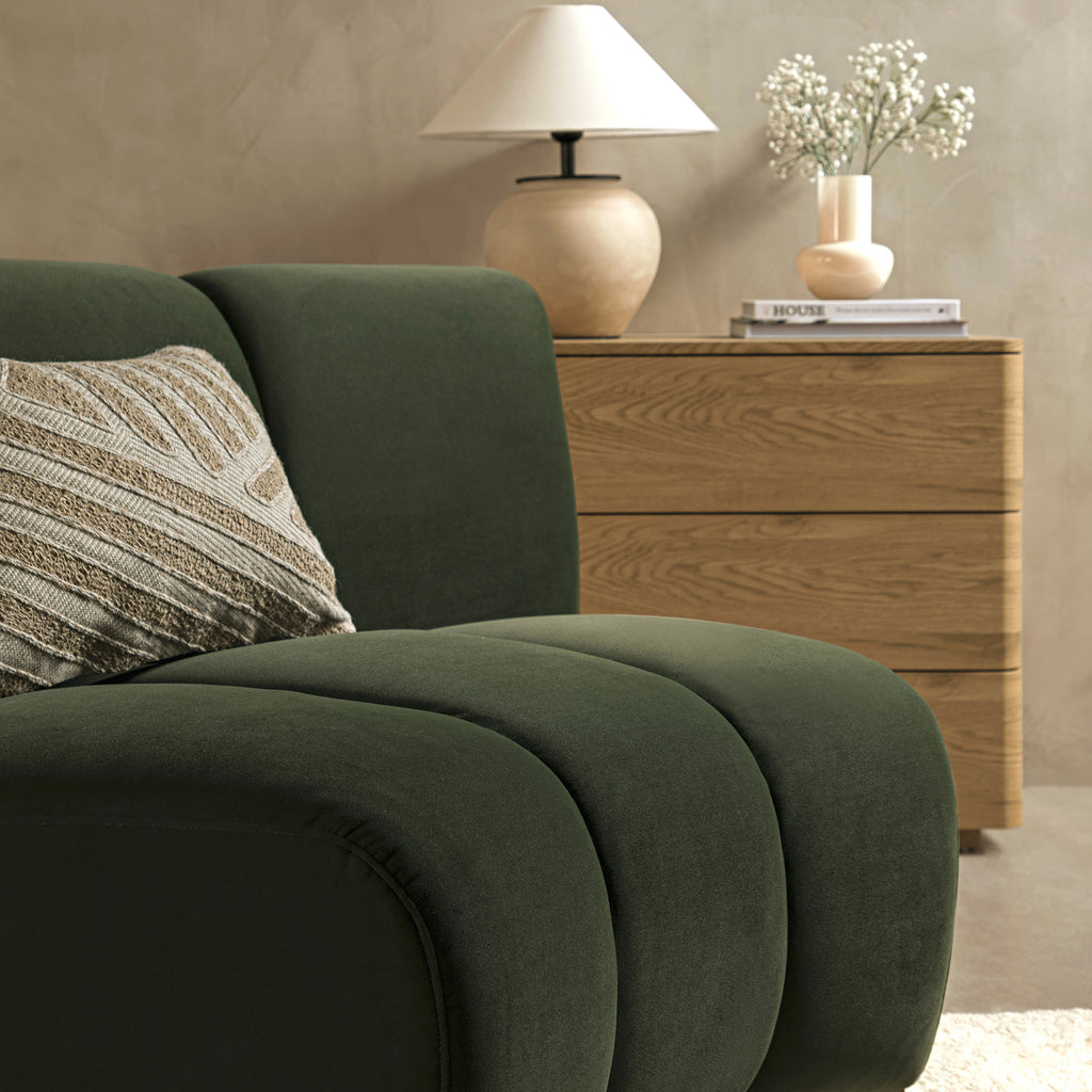 Granvia Moss Green Velvet Modular Sofa, 1-Seater Curved Sofa | daals