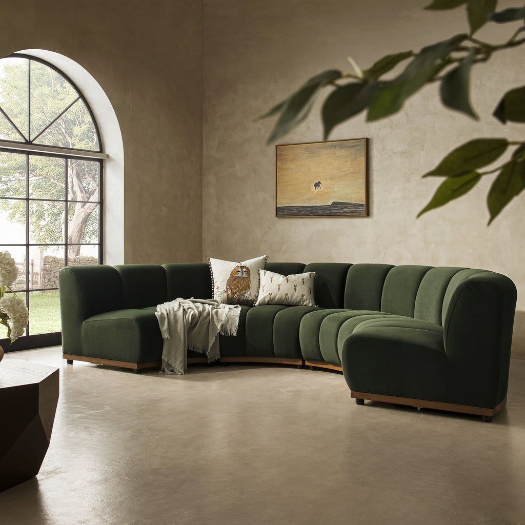 Granvia Moss Green Velvet Modular Sofa, 4-Seater Half Circle Sofa | daals