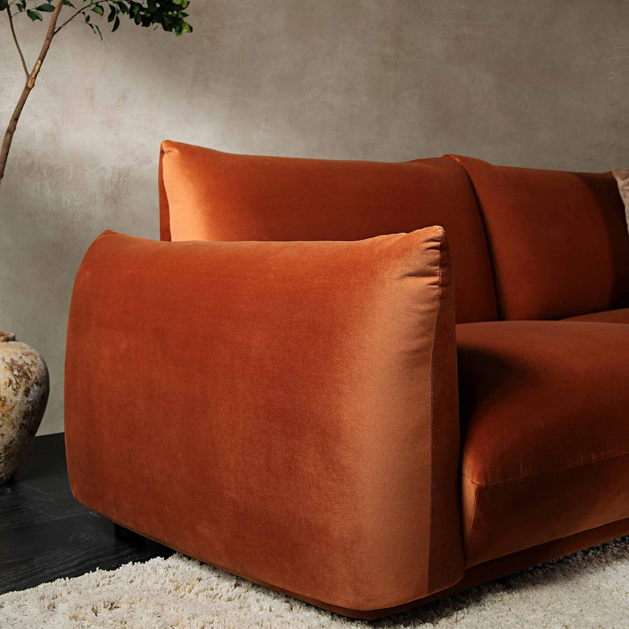 Gianni Three Seater Sofa, Rust Velvet | daals