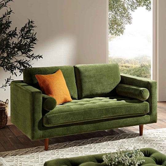 Henrietta 2-Seater Sofa, Moss Green Velvet | daals