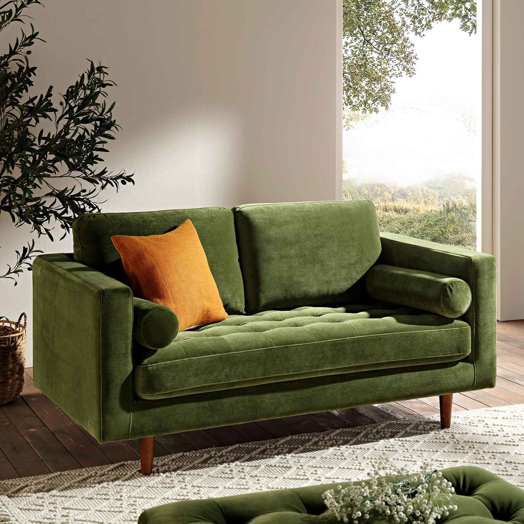 Henrietta 2-Seater Sofa, Moss Green Velvet | daals