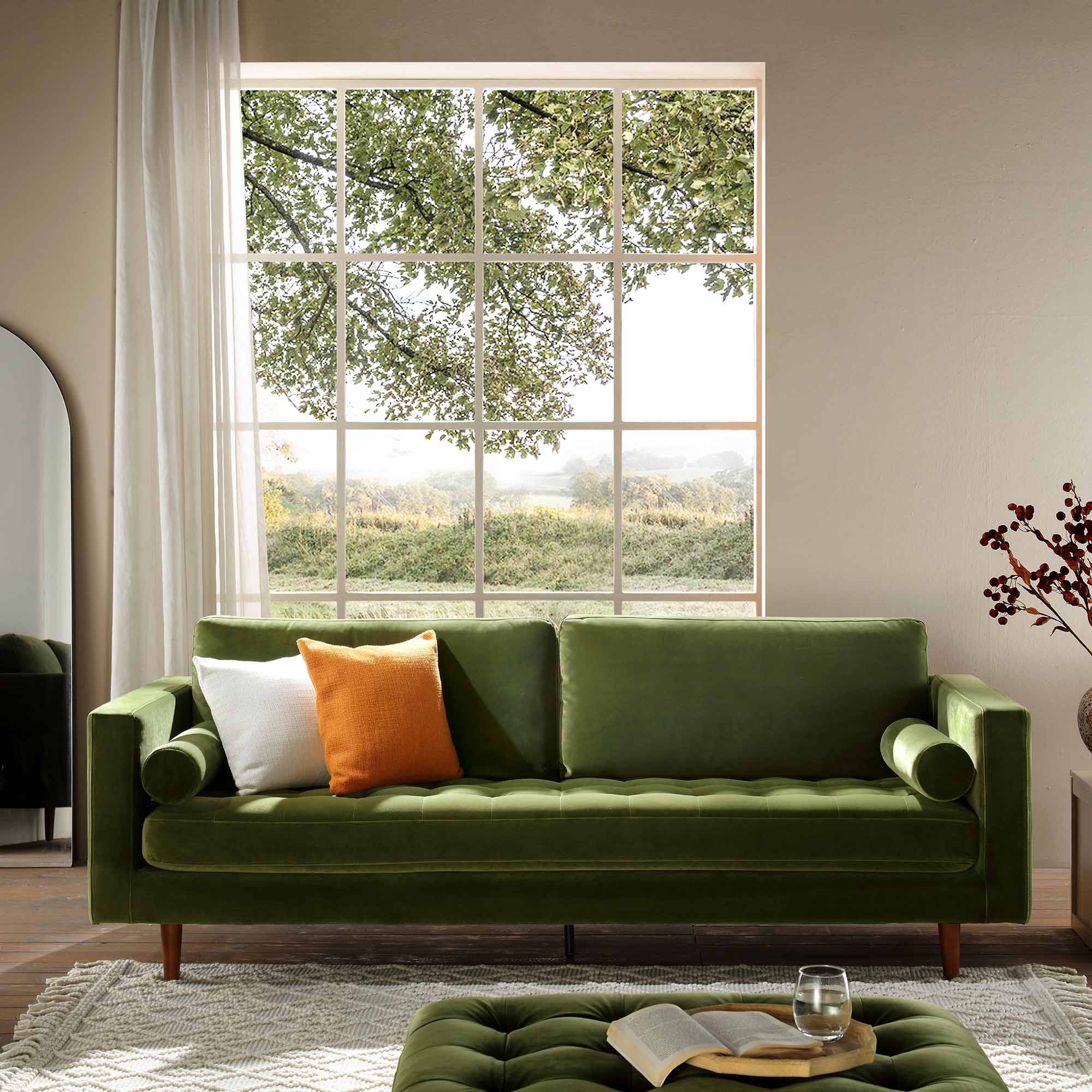 Henrietta Large 3-Seater Sofa, Moss Green Velvet | daals