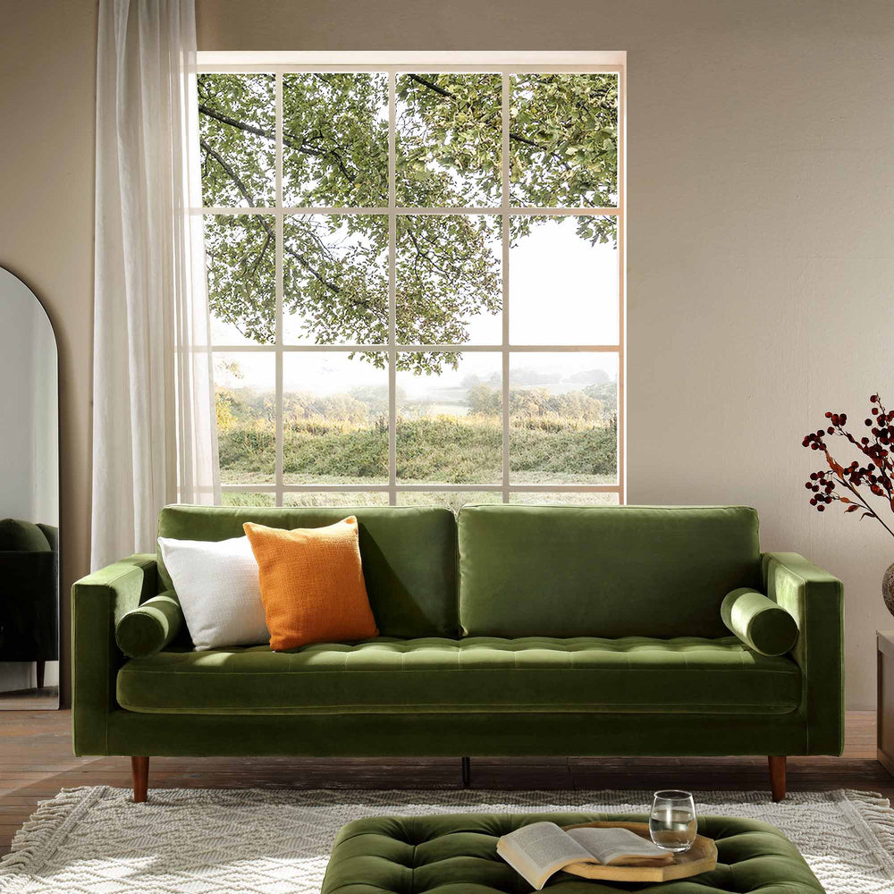 Henrietta Large 3-Seater Sofa, Moss Green Velvet | daals