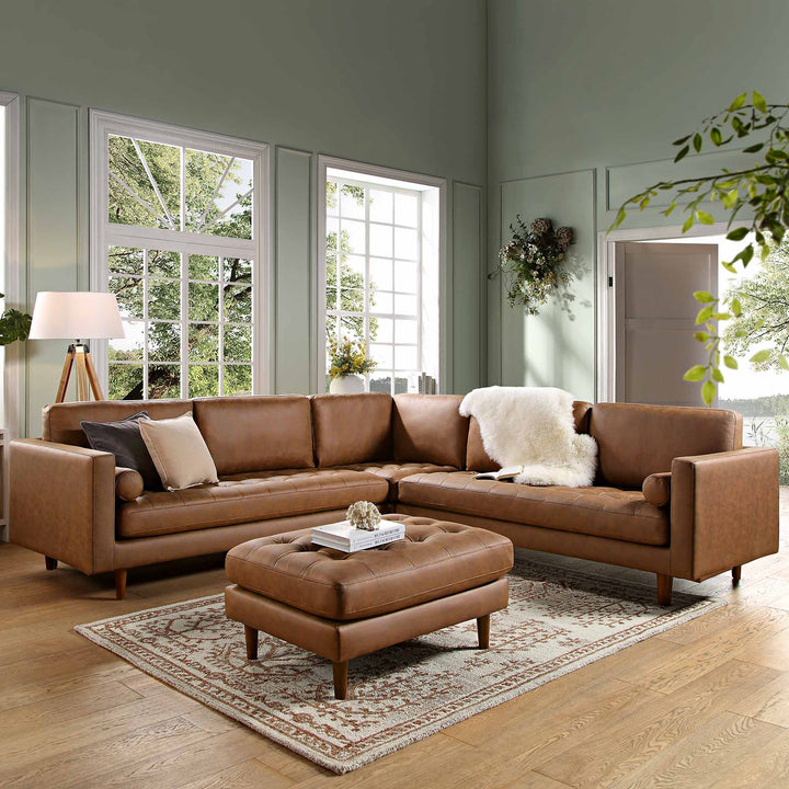 Henrietta 5+Seater Corner Sofa, Tan Faux Suede | daals