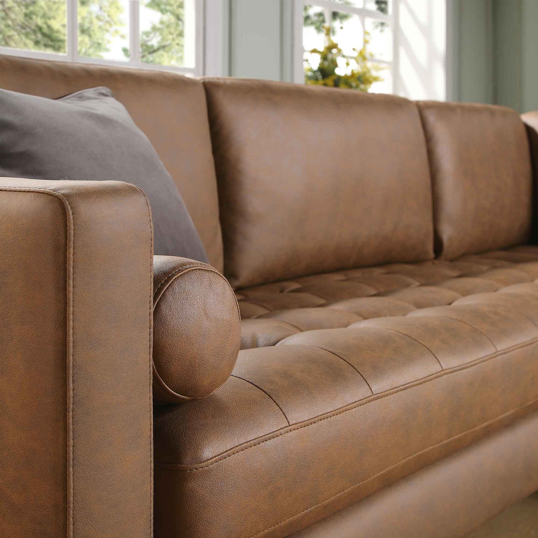 Henrietta 5+Seater Corner Sofa, Tan Faux Suede | daals
