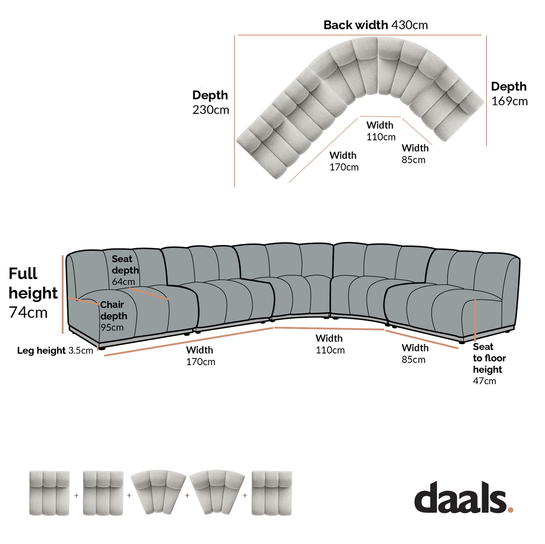 Granvia Taupe Boucle Modular Sofa, 5-Seater Grand L-Shaped Sofa | daals