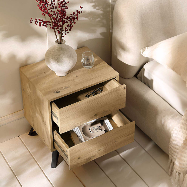 Weston Oak Effect 2 Drawer Bedside Table | daals