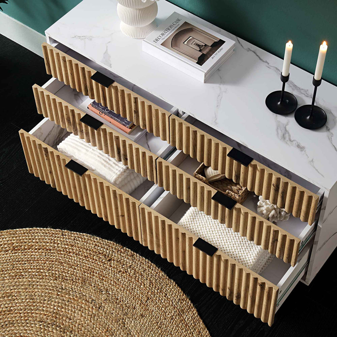 Aspen Oak and Marble Effect 6-Drawer Chest of Drawers | daals
