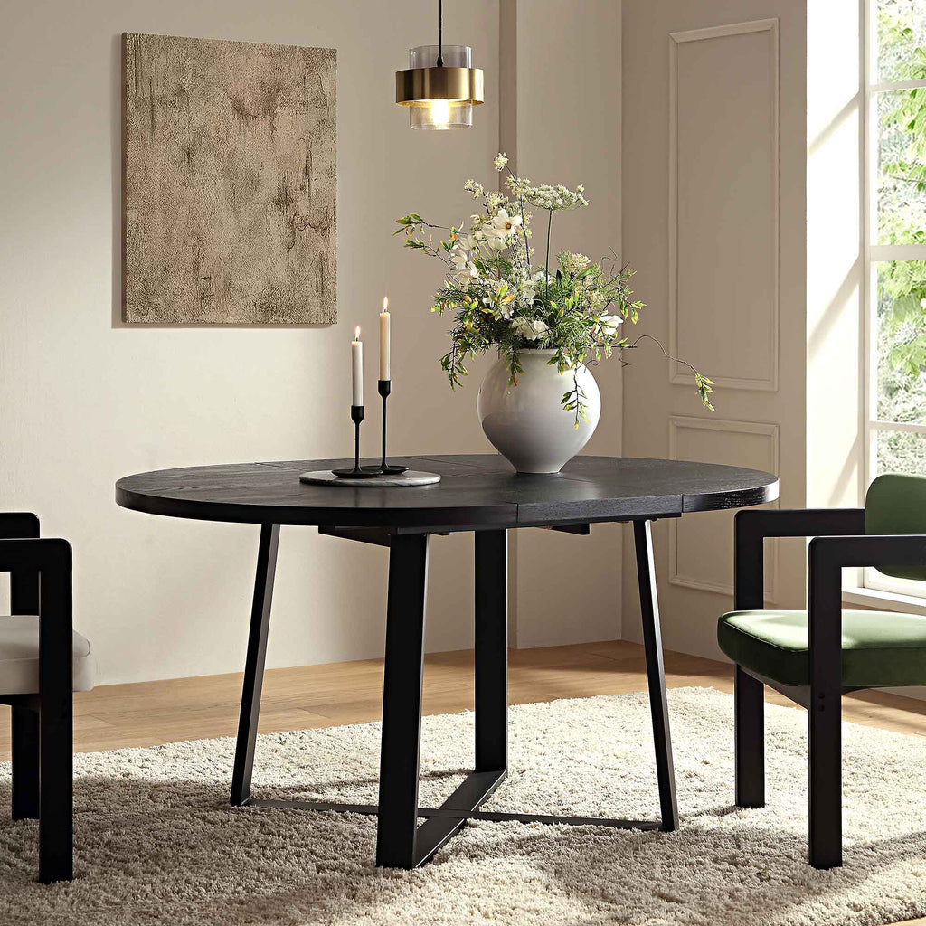 BERN Extending Round Dining Table with Metal Legs, Black | daals
