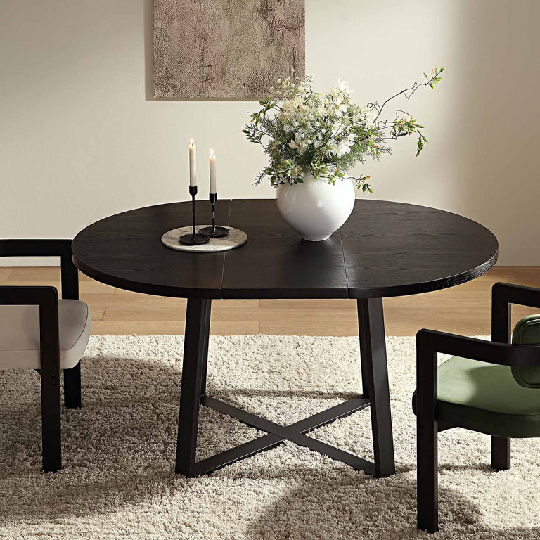 BERN Extending Round Dining Table with Metal Legs, Black | daals