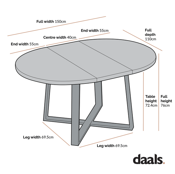 BERN Extending Round Dining Table with Metal Legs, Oak | daals